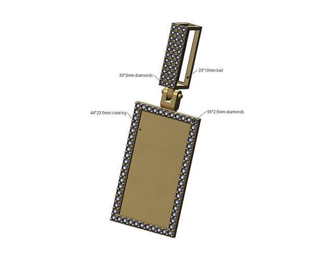 diamond rectangular memory pendant with iced bail 3d model 3d printable