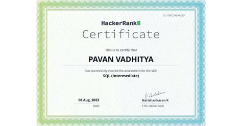 Pavan Vadhitya On Linkedin Hackerrank Skill Certificate