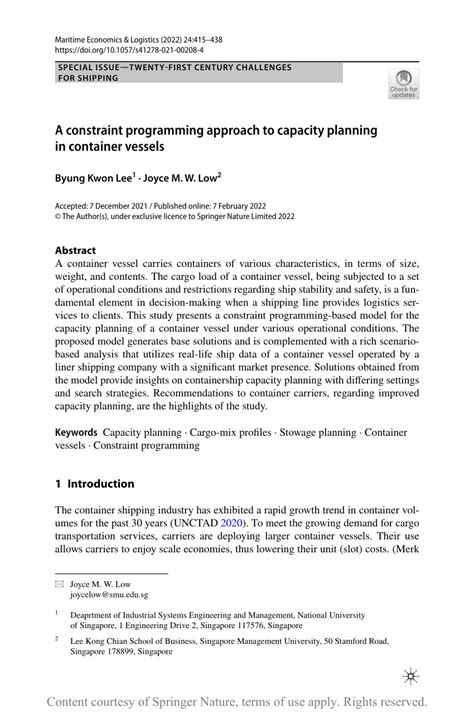 A Constraint Programming Approach To Capacity Planning In Container Vessels