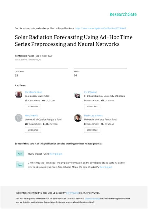 Pdf Solar Radiation Forecasting Using Ad Hoc Time Series Preprocessing And Neural Networks