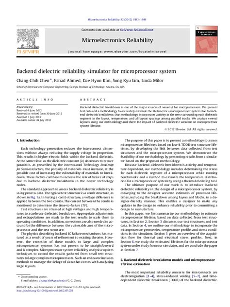Pdf Backend Dielectric Reliability Simulator For Microprocessor System