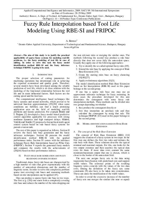 Pdf Fuzzy Rule Interpolation Based Tool Life Modeling Using Rbe Si