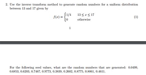 Solved Use The Inverse Transform Method To Generate Random
