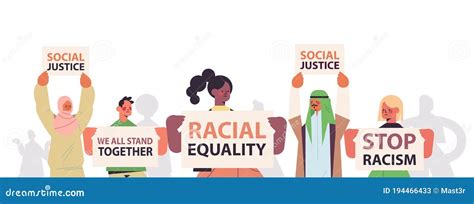 Mix Race Activists Holding Stop Racism Posters Racial Equality Social