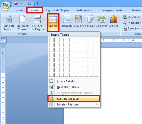 Como Fazer Uma Planilha De Excel Dentro Do Word