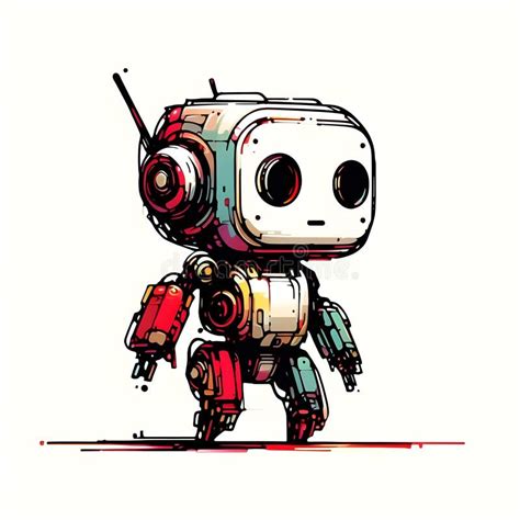 Minimalist Painting Of Sci Fi Cute Robot Pen And Ink Sketch Stock Illustration Illustration
