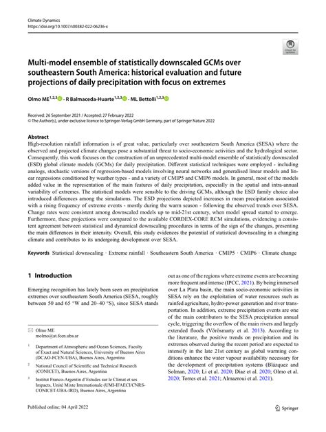 Pdf Multi Model Ensemble Of Statistically Downscaled Gcms Over Southeastern South America