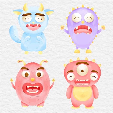 Premium Vector Watercolor Cute Monster Element Clip Art Collection