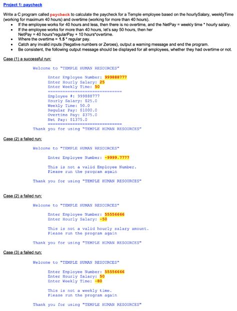 Solved Project 1 Paycheck Write A C Program Called Paycheck