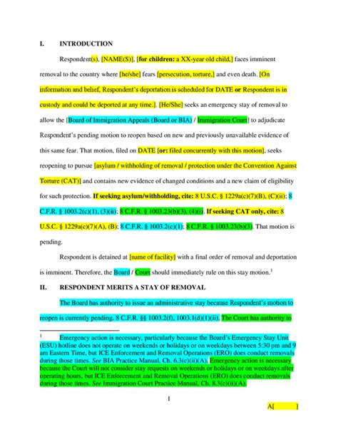 Template Stay Motion For Individuals Filing Motions To Reopen Based On