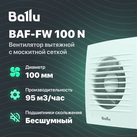 Вытяжной канальный вентилятор Ballu BAF-FW 100 N бесшумный с москитной ...