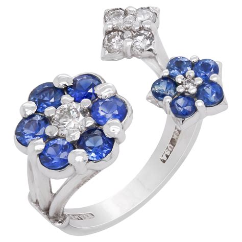 Stambolian 18k White Gold Diamond Royal Blue Sapphires Three Cluster Bypass Ring For Sale At 1stdibs