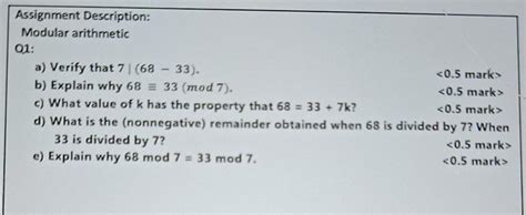 solved assignment description modular arithmetic 01 a