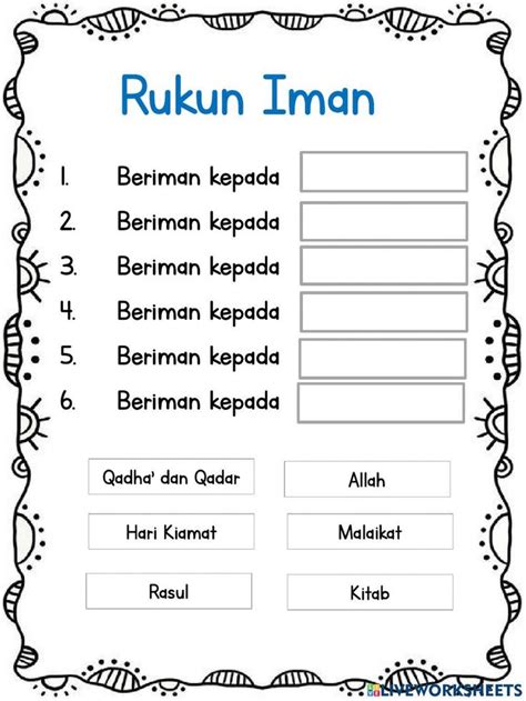 Latihan Rukun Iman Prasekolah Lembaran Kerja Pendidikan Islam
