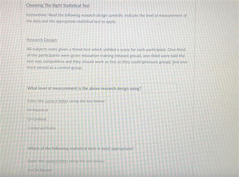 Solved Choosing The Right Statistical Test Instructions