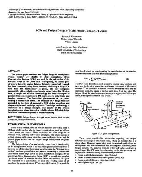 pdf scfs and fatigue design of multiplanar tubular dt joints
