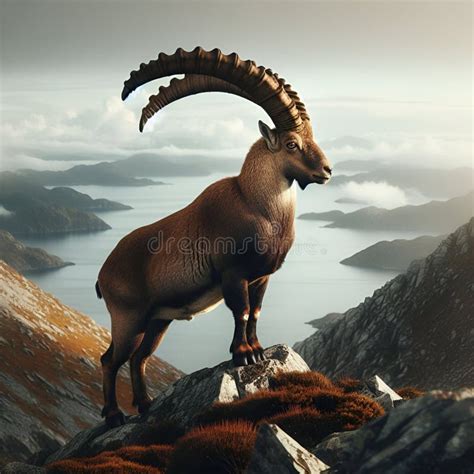 Imaginary Pyrenean Ibex Exploring Myth And Nature Stock Illustration