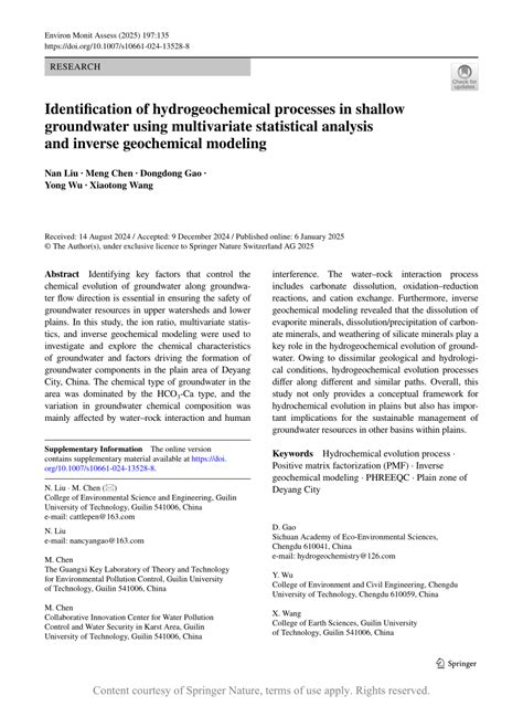 Identification Of Hydrogeochemical Processes In Shallow Groundwater Using Multivariate