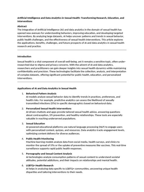 Artificial Intelligence And Data Analytics In Sexual Health Pdf