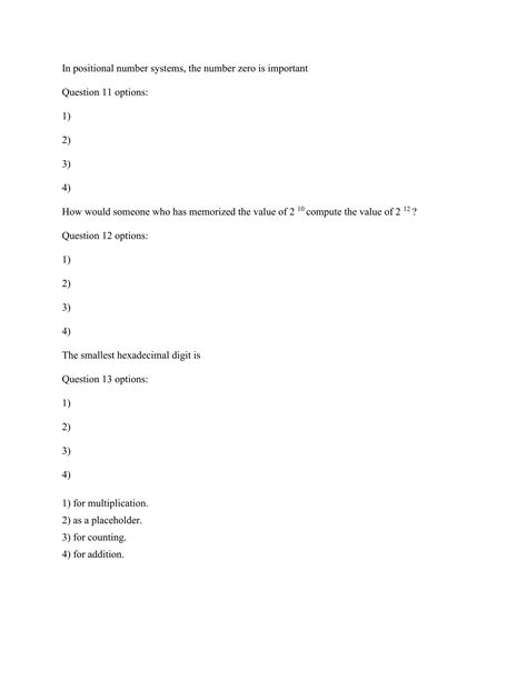 In Positional Number Systems The Number Zero Is Important Question 11pdf