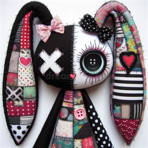 Knitted Doll Characters Using Different Colored Fabrics Stock