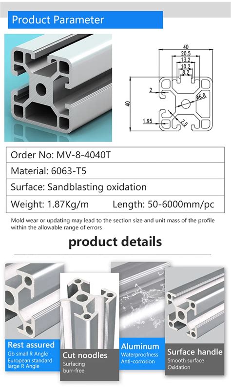 Industrial Oxidated Aluminum Profile 6063 T5 Mv 6 2020 Sandblasted