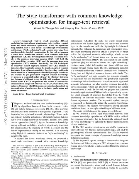 Pdf The Style Transformer With Common Knowledge Optimization For Image Text Retrieval