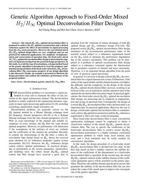 Pdf Genetic Algorithm Approach To Fixed Order Mixed Hihvq Optimal