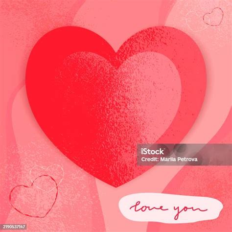 질감이 있는 하트 모양과 손으로 그린 문구가 있는 밝은 사랑 카드 당신을 사랑합니다 벡터 발렌타인 데이 템플릿 커버 초대장 가리기에 대한 스톡 벡터 아트 및 기타 이미지