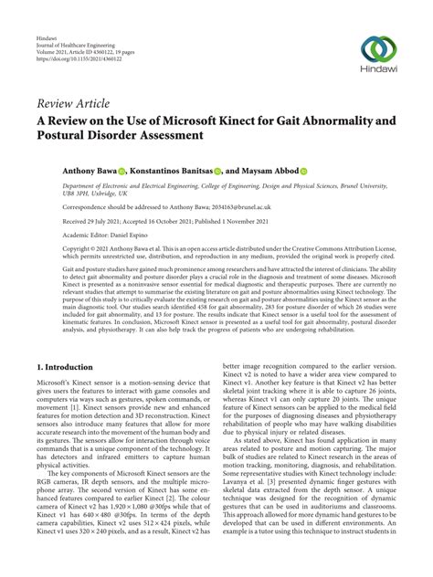 Pdf A Review On The Use Of Microsoft Kinect For Gait Abnormality And