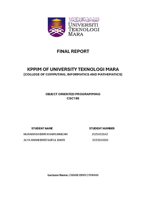 Report Csc 186 Final Report Kppim Of University Teknologi Mara