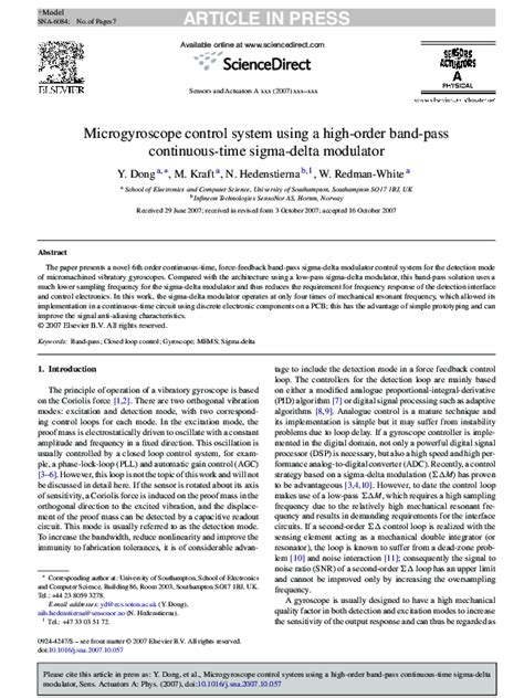 Pdf Microgyroscope Control System Using A High Order Band Pass