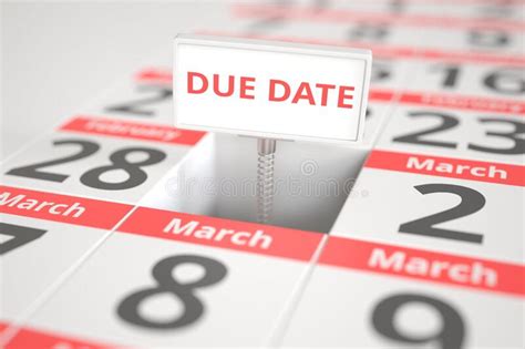 DUE DATE Sign On March In A Calendar D Rendering Stock Illustration