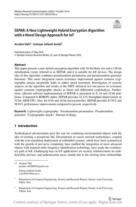 Separ A New Lightweight Hybrid Encryption Algorithm With A Novel