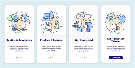 Remote Workplace Wellbeing Tips Onboarding Mobile App Screen Stock