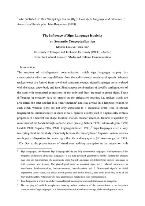 Pdf The Influence Of Sign Language Iconicity On Semantic Conceptualization