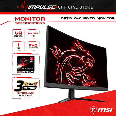 Msi Optix G Series Curved Gaming Monitor G C G C X G C X Va Panel Hz Ms