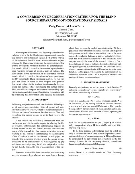 Pdf A Comparison Of Decorrelation Criteria For The Blind Source Separation Of Nonstationary