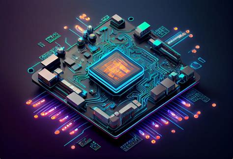 Premium AI Image Futuristic Blue Neon Microchip Data Exchange And Collection Generate Ai