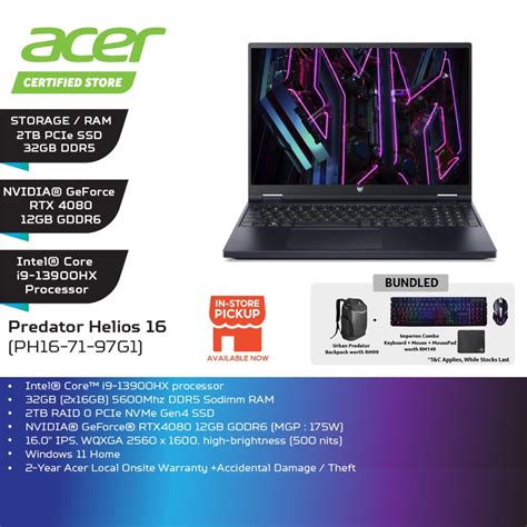 Acer Predator Helios Ph G Wqxga Hz Gaming Laptop I Hx Gb Tb Ssd