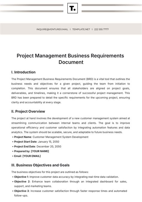 Free Project Management Business Requirements Document Template To Edit