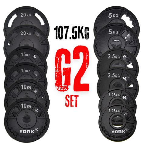 York Barbell G2 2 Cast Iron Olympic 1075kg Weight Plates Set York