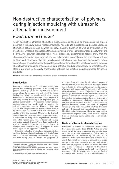Pdf Non Destructive Characterisation Of Polymers During Injection Moulding With Ultrasonic