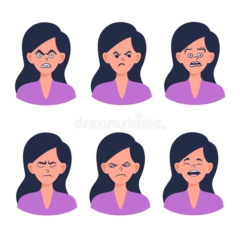 Portraits Of Woman Girl Avatar Female Emotions Stock Vector