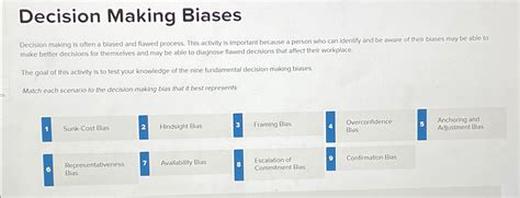 Solved Decision Making BiasesDecision making is often a | Chegg.com