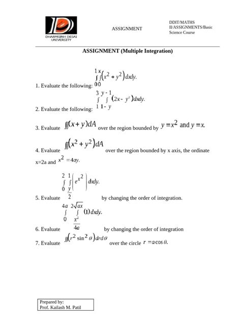 Kmp Assignment Multiple Integration Pdf