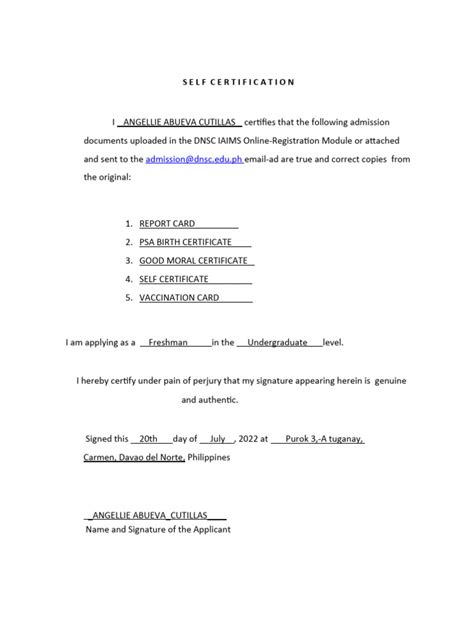 1 Self Certification Form Pdf