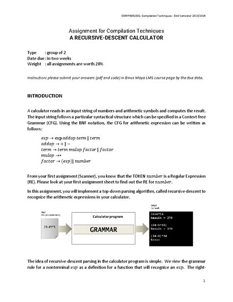 Comp6062001 Graded Assignment 2 Calculator Parser Implementation Studocu