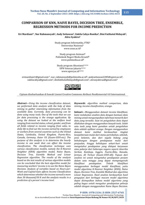 Pdf Comparison Of Knn Naive Bayes Decision Tree Ensemble