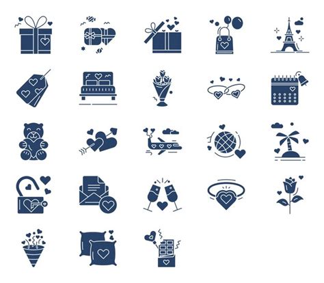 로맨스와 사랑 아이콘 세트 프리미엄 벡터